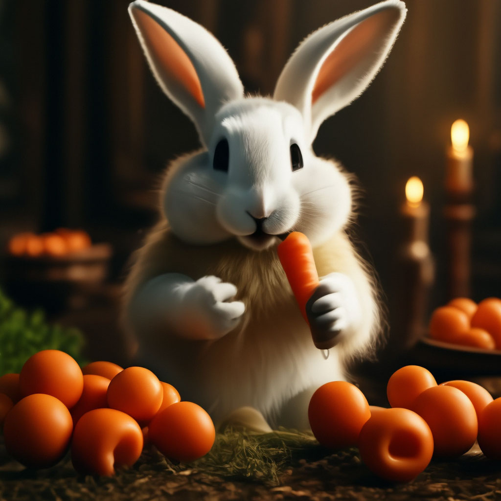 "The magic rabbit eats carrots" — image created in Shedevrum
