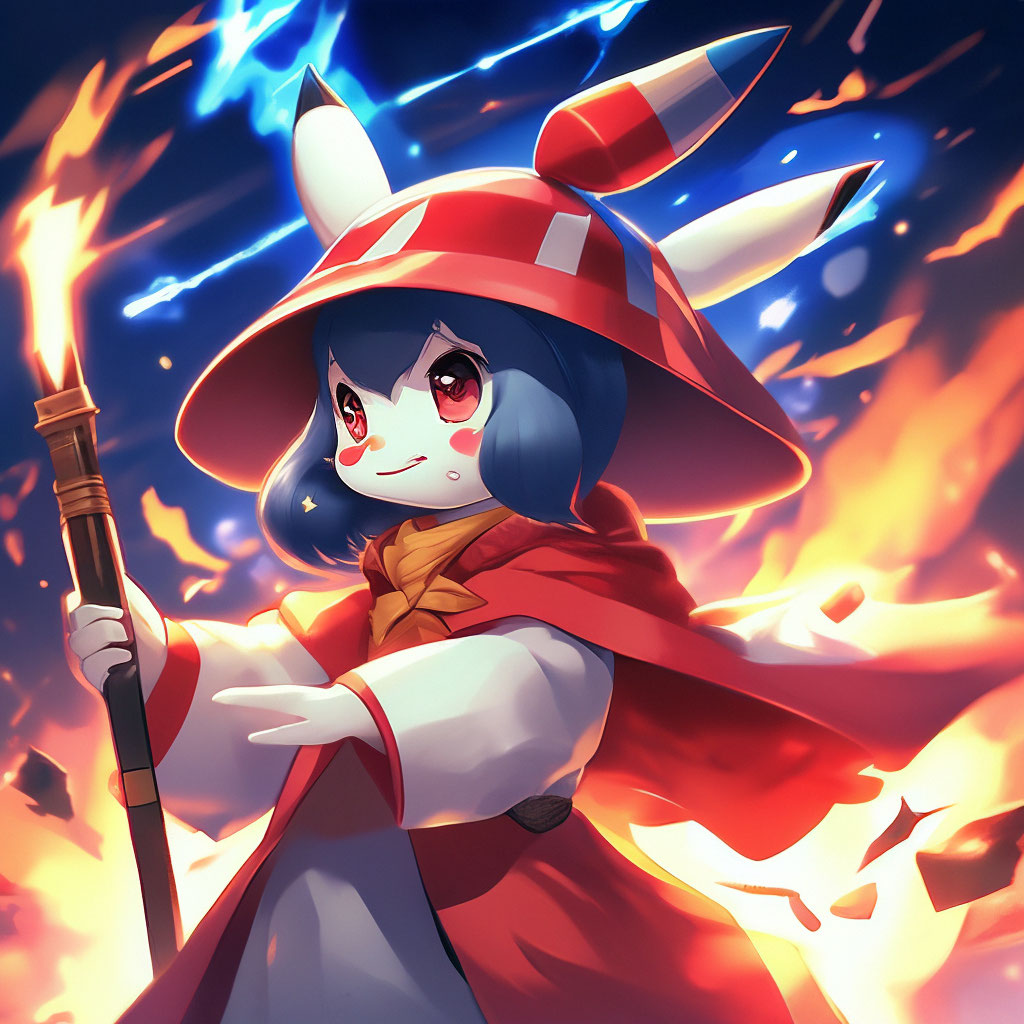 "Pika Chudesnik Pikachu+Megumin, Pikachu in white and red tones, dark ...