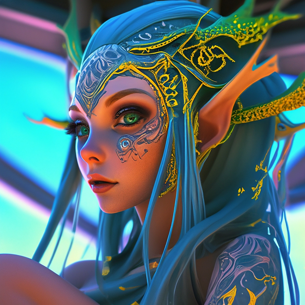 "A seductive girl + elf + goblin with huge expressive eyes. long hair ...