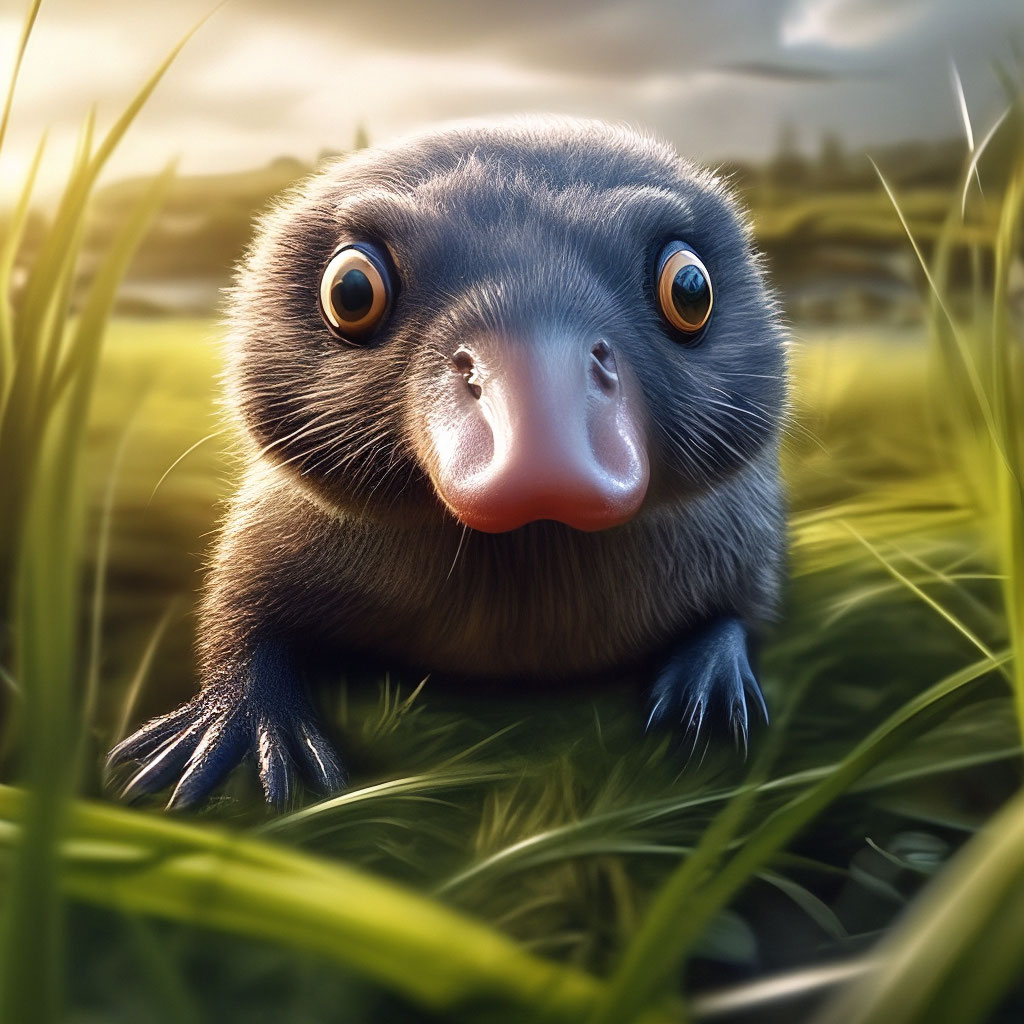 "Realistic platypus, huge detailed expressive eyes with large pupils ...