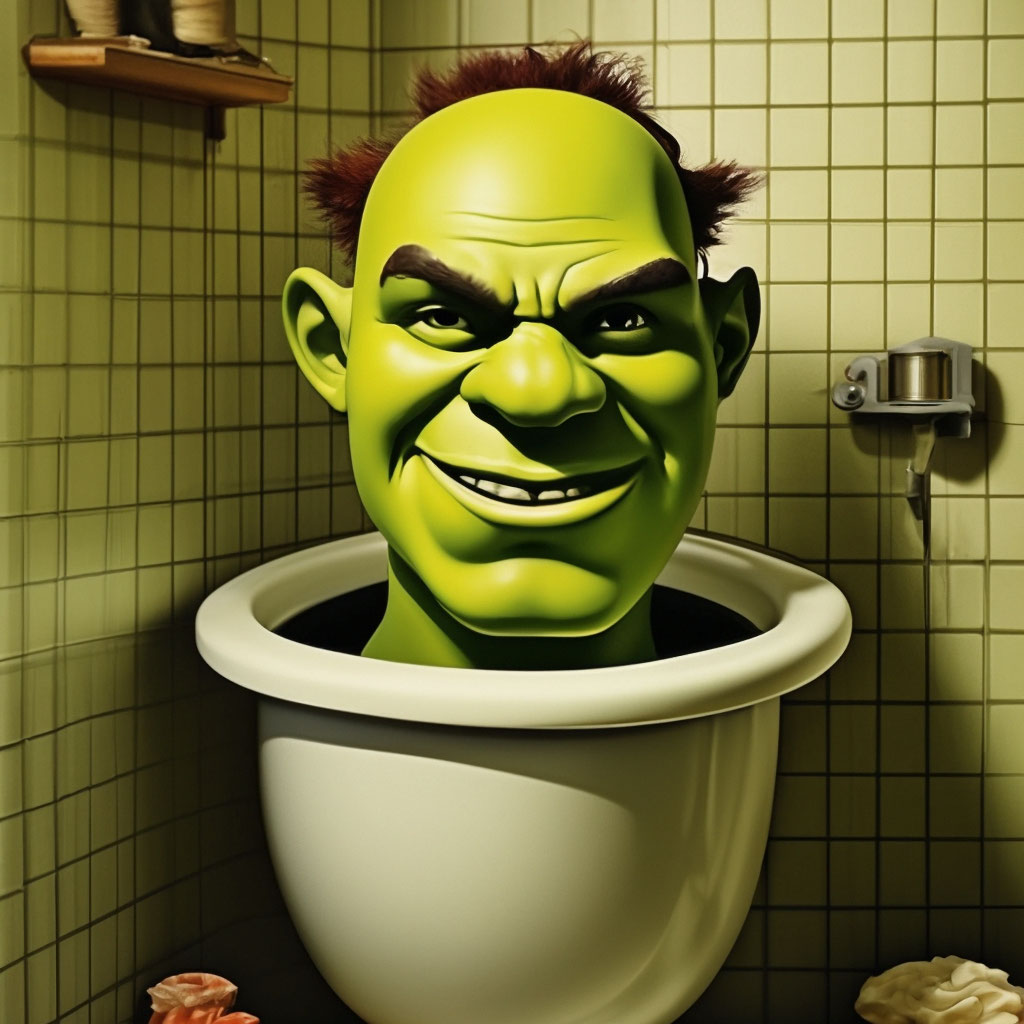 "Shrek's head is in the toilet" — image created in Shedevrum