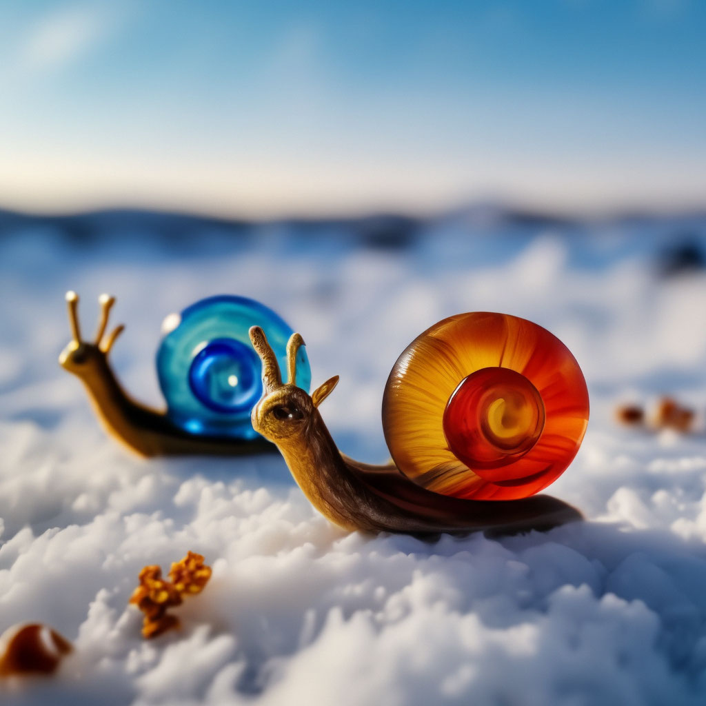 "🌀 in the middle of a snow-white desert, tiny snails made of ...