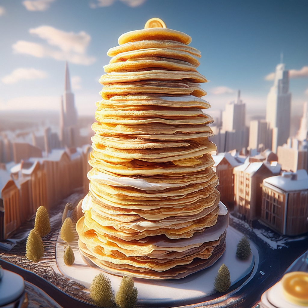 "Pancake tower in the middle of the city, a giant tower-building made ...