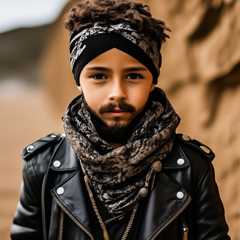 "Kids 🧒 🏻 👧🏻Tur Shaitan child, black beard, black bandana on his head ...