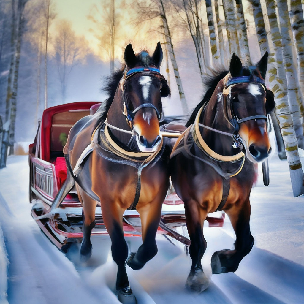 "Russian troika horses are driving a sleigh winter snow" — image ...