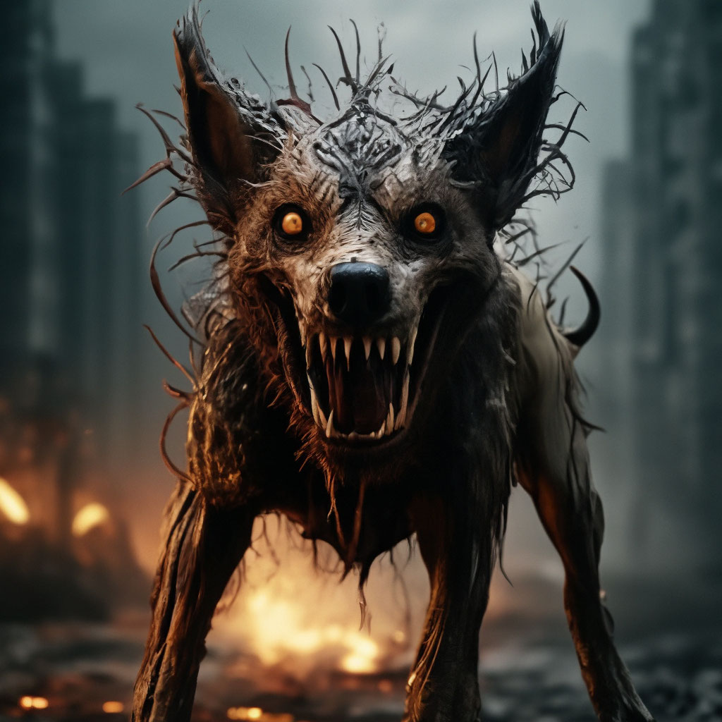"Creepy mutant dog" — image created in Shedevrum