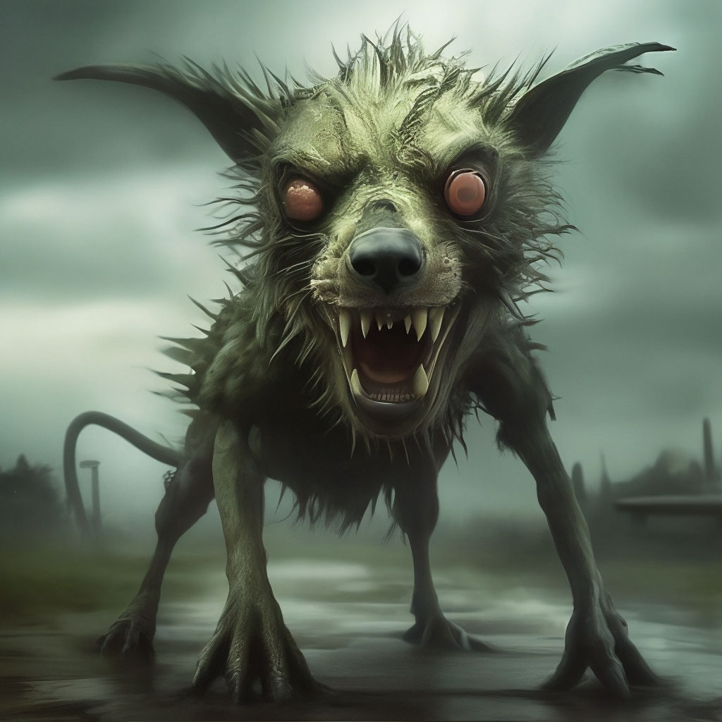 "Creepy mutant dog" — image created in Shedevrum
