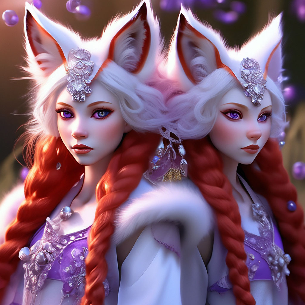 "Anthropomorphic twin fox girls metamorphosis hybridization fox muzzle ...
