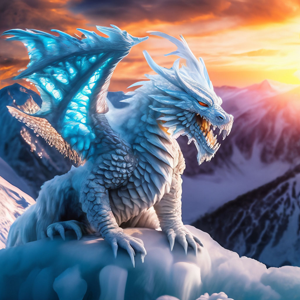 "The Ice Dragon A fire-breathing dragon made of ice, with wings, Sits ...