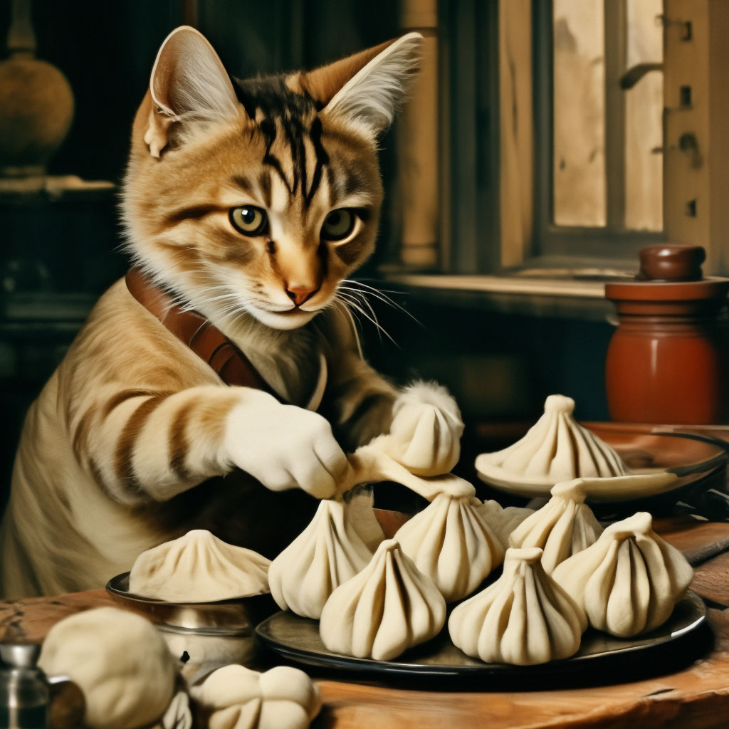 "The cat sculpts khinkali" — image created in Shedevrum