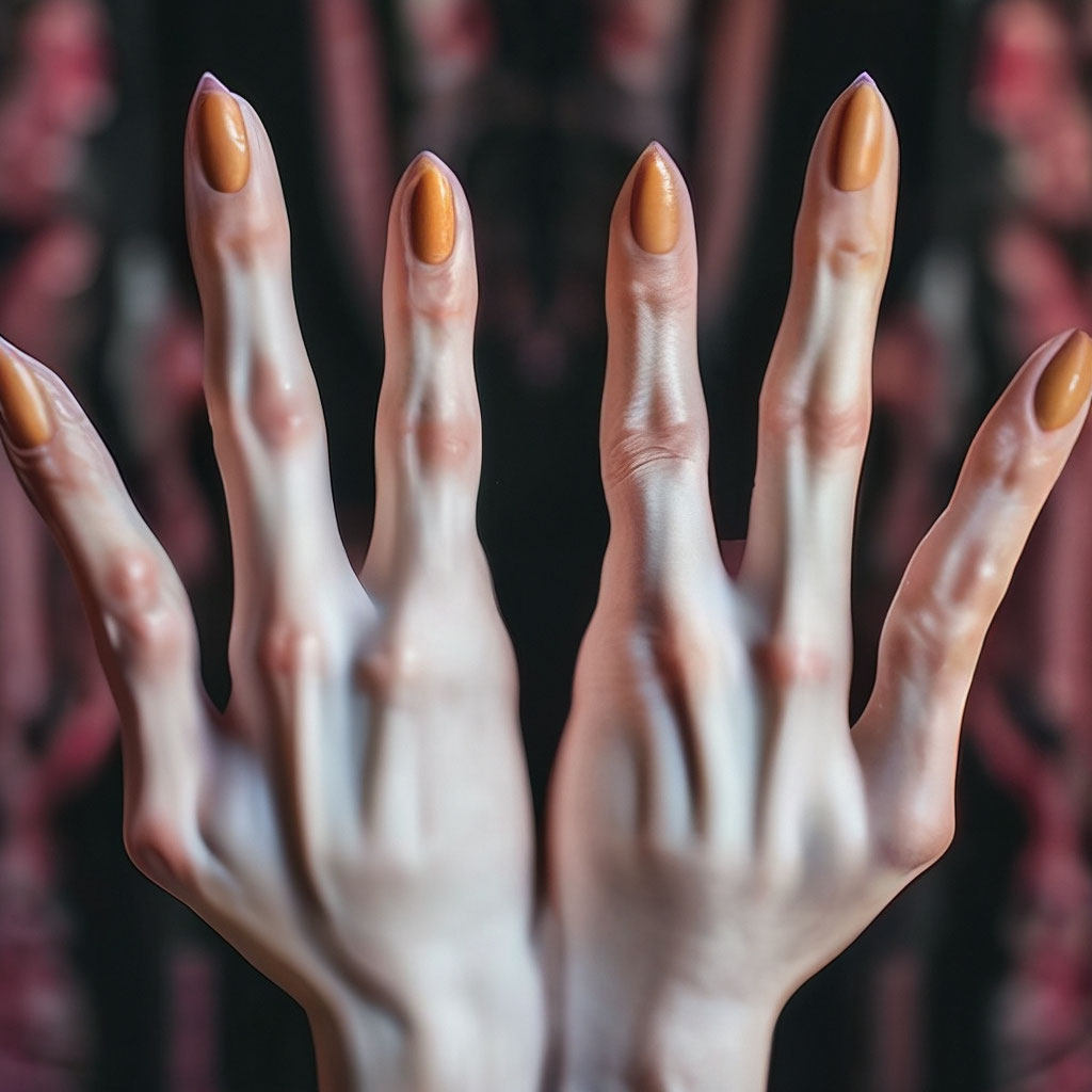 "Strange 10 fingers on two hands, close-up" — image created in Shedevrum