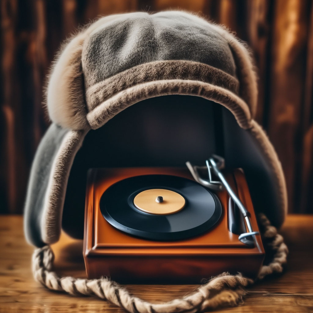 "Hat with earflaps, dusty record player, realism, professional ...