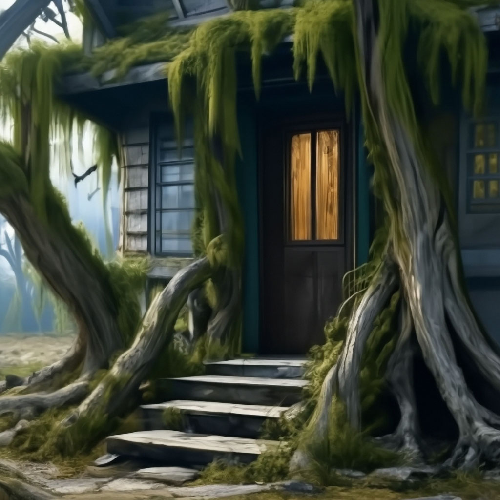 "Horror,epic,fabulously hyperrealism,willow trees,dilapidated dryad ...