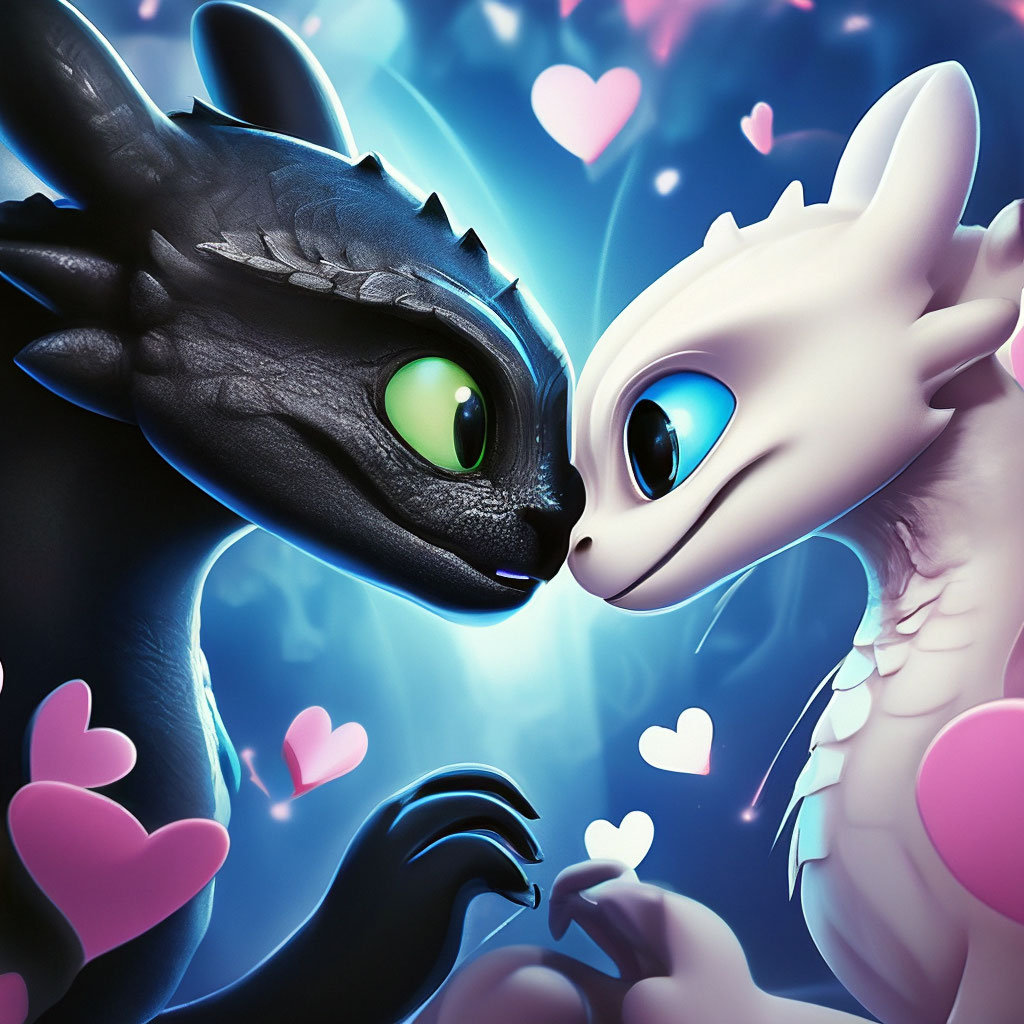 "Toothless 🖤 🤍 Black dragon Fury Toothless and white Fury dragon with ...