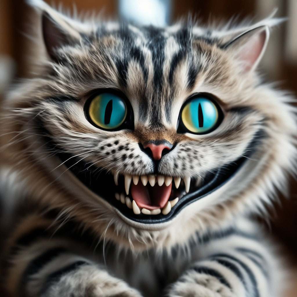 "Cheshire cat fluffiness big smile big eyes big white beautiful teeth ...
