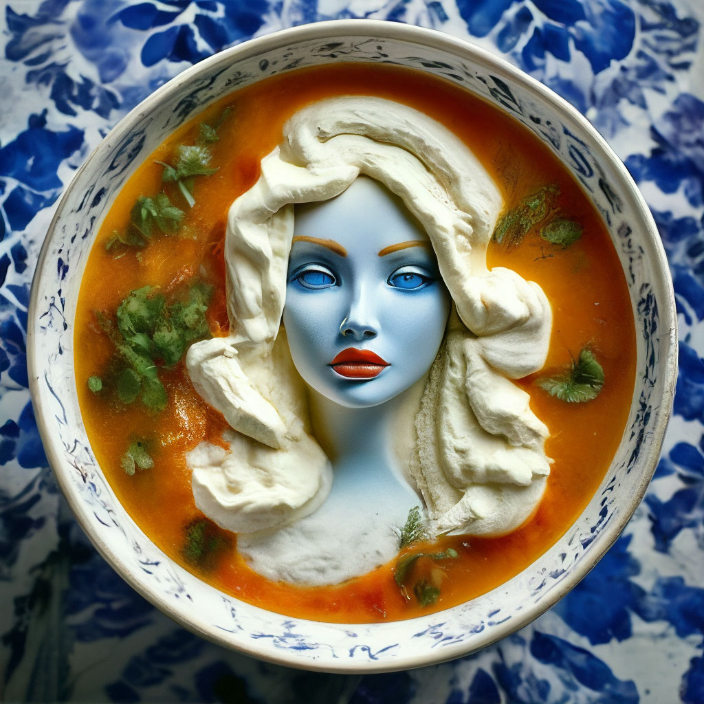 "A gorgeous full-length image of a woman made of sour cream in a bowl ...