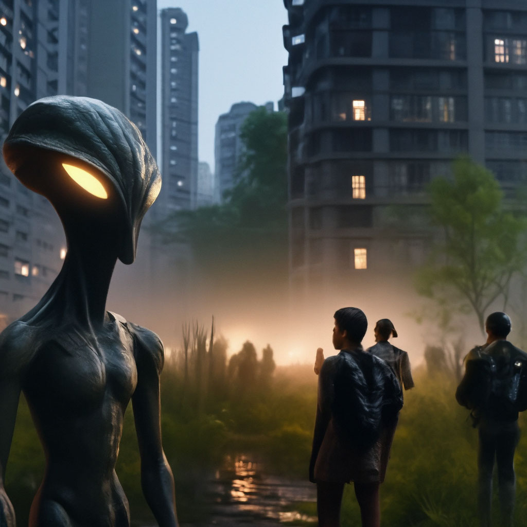 "Post-apocalypse aliens help people in an abandoned city overgrown with ...