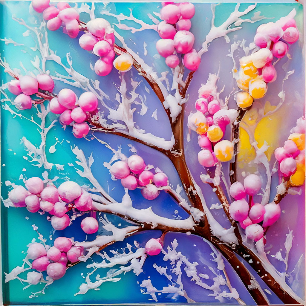 "Frost drawing on glass, acrylic paints winter fantasy lilac branch ...