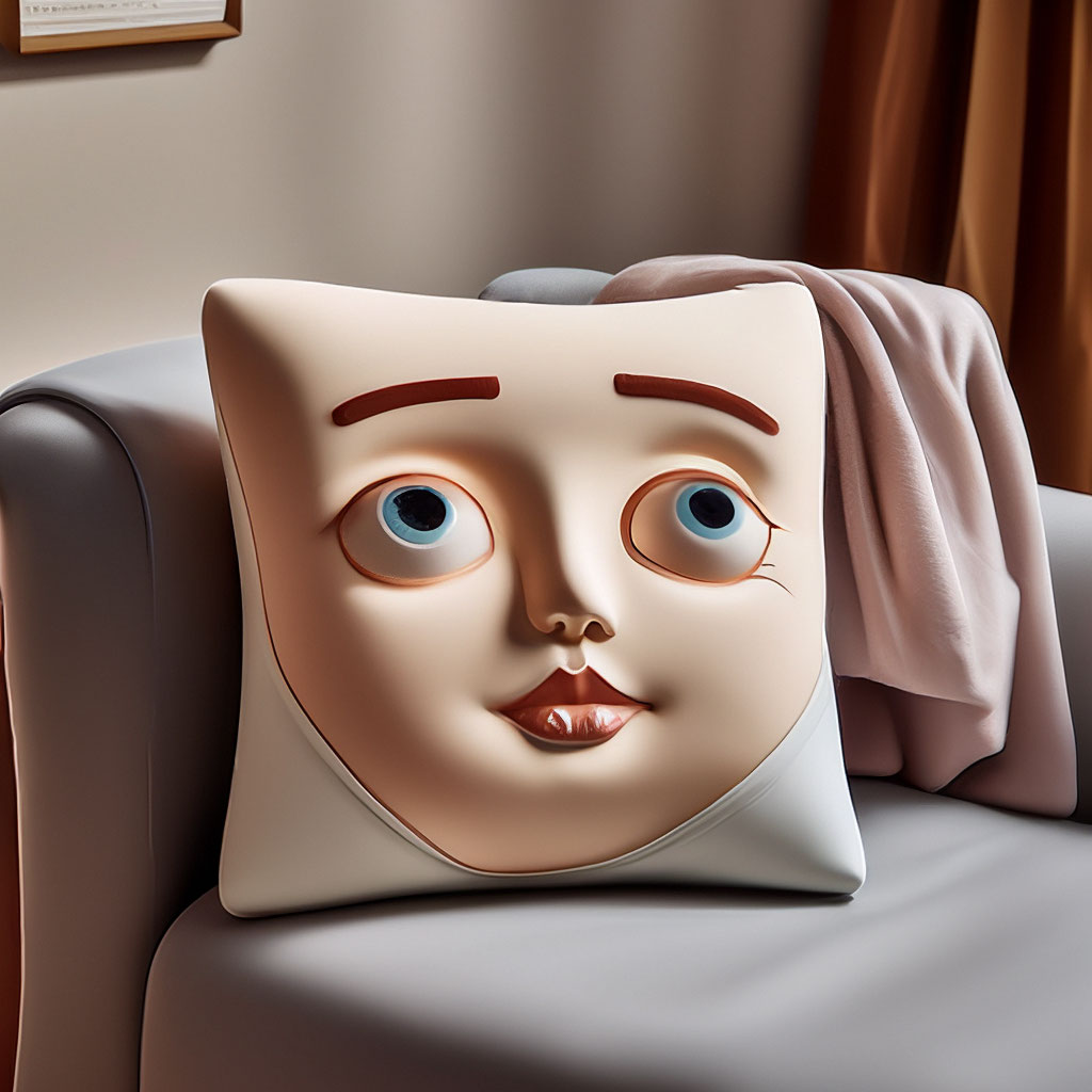 "Pillow with face" — image created in Shedevrum
