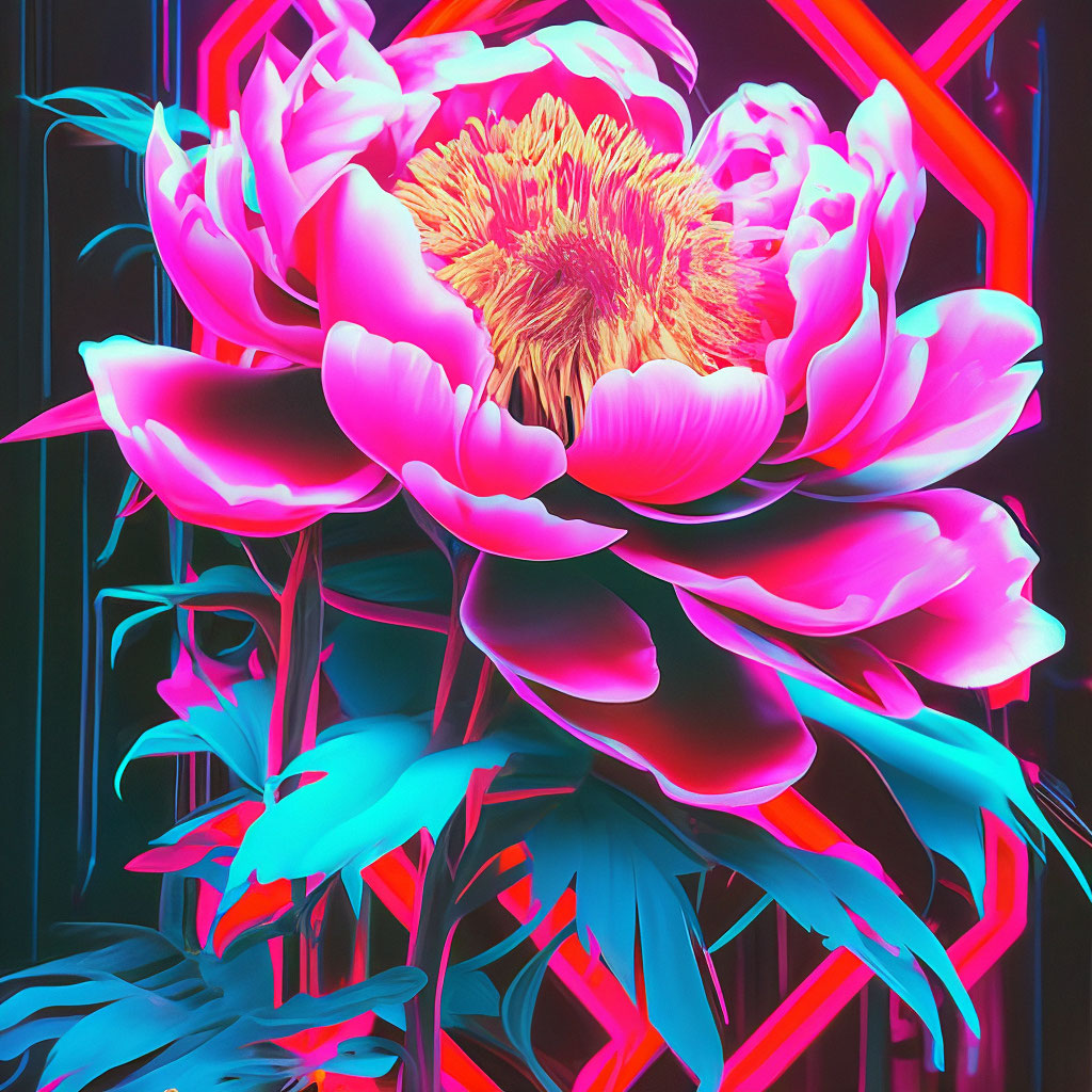 "Peony , neon lighting" — image created in Shedevrum