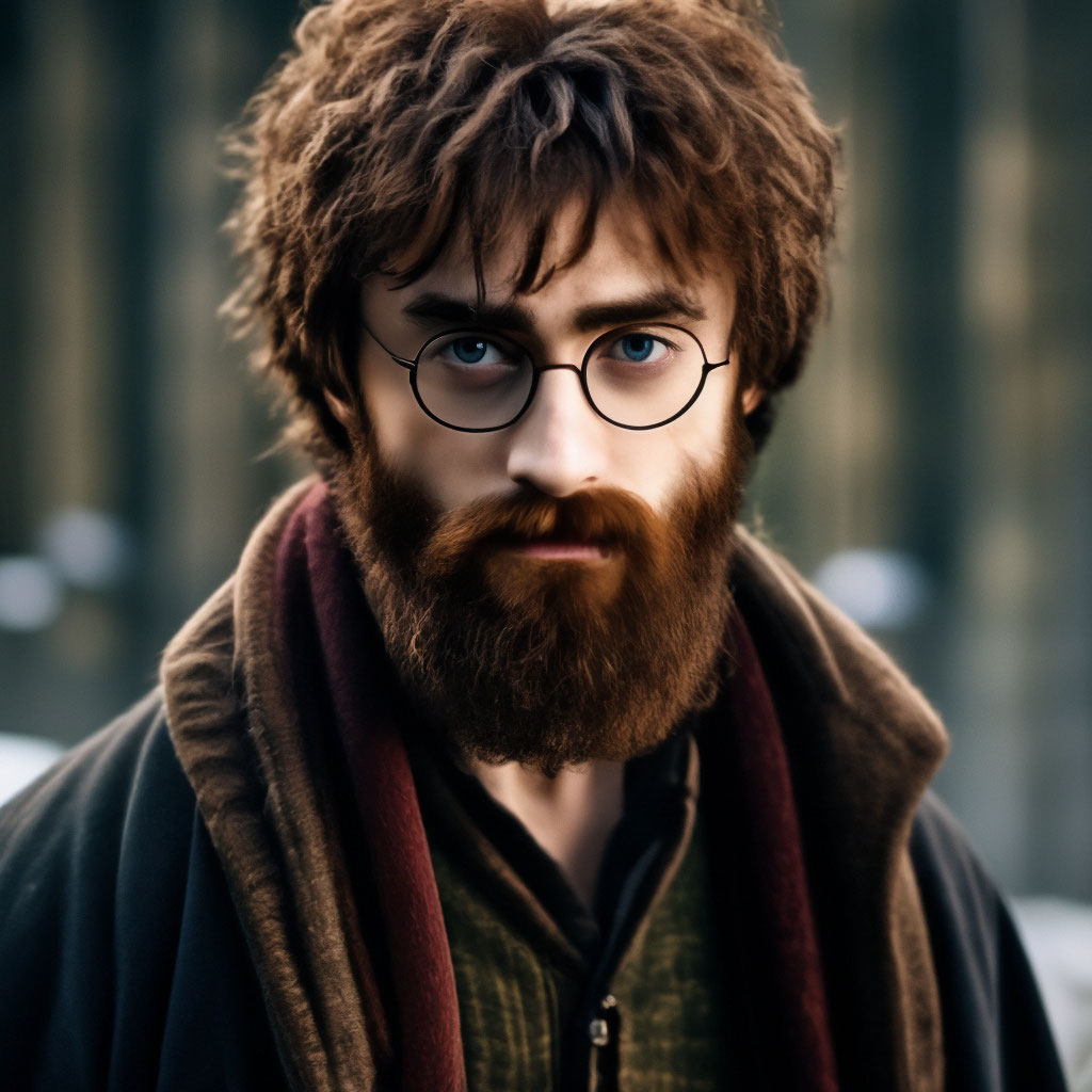 "Harry Potter with a very long bushy beard" — image created in Shedevrum