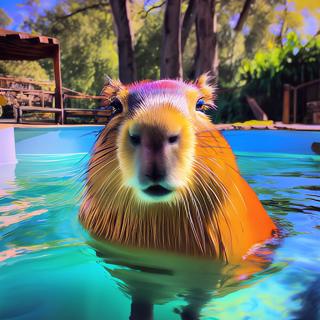 "Capybara in the pool" — image created in Shedevrum
