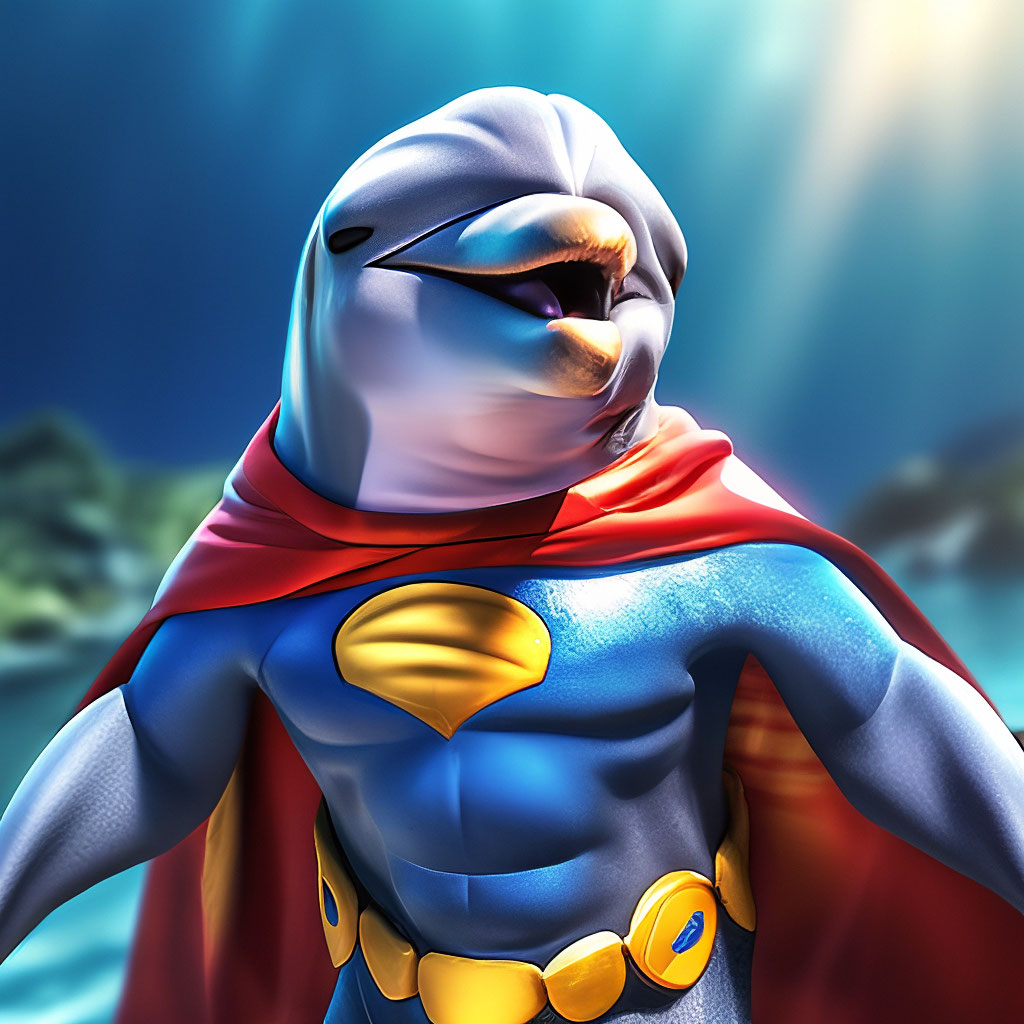 "Dolphin in a superhero costume, superfantastic image, brightness ...
