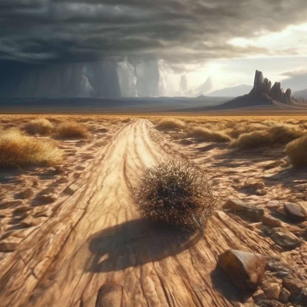 "Desert, one tumbleweed rolling through the desert, high quality ...