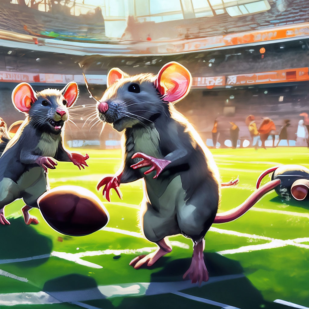 "The football field is playing football of rats" — image created in ...