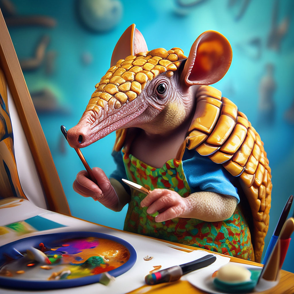 "Artist Creep fluffy funny bug-eyed armadillo in the style of Salvador ...