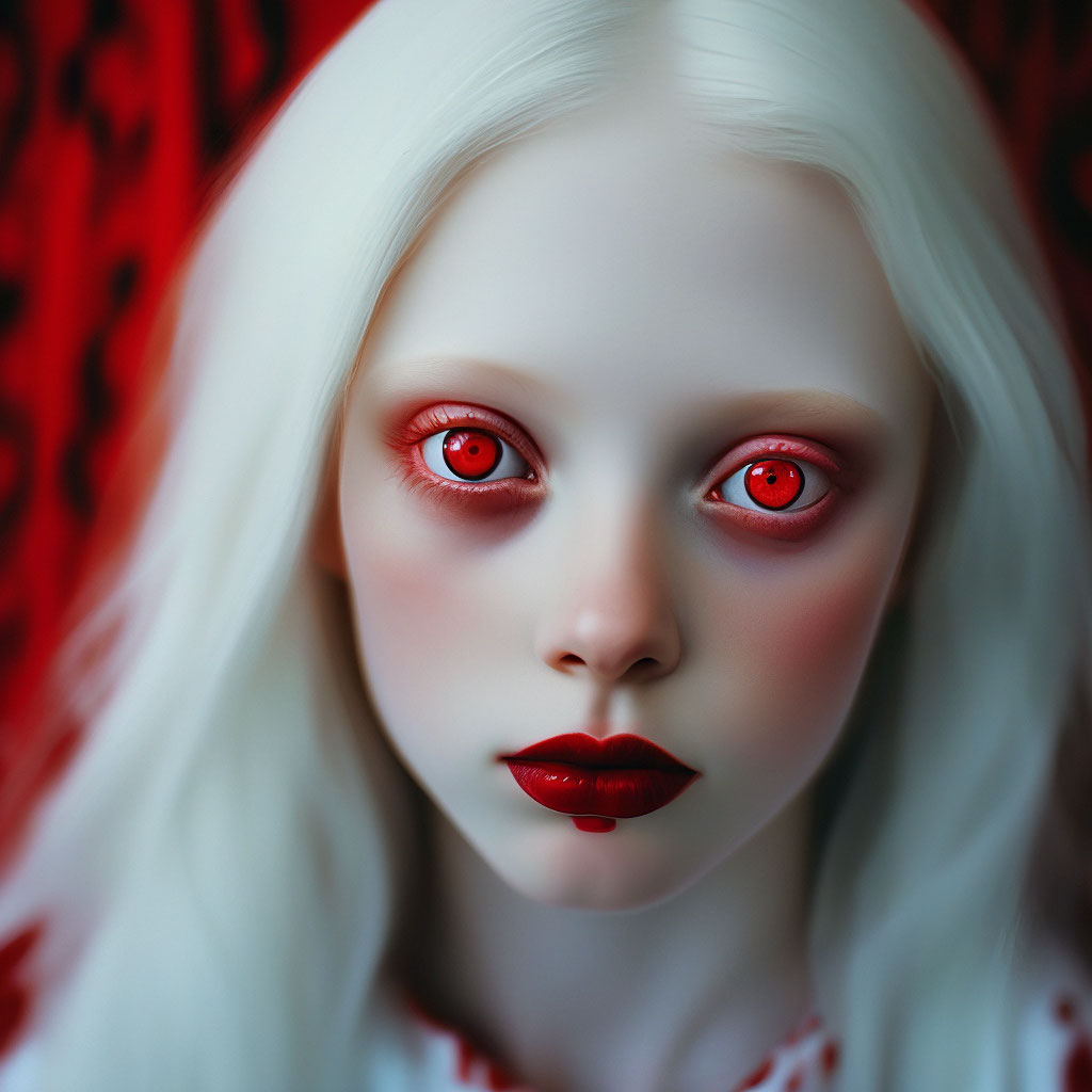 "Young woman. Albino. white hair. White eyelashes. three eyes on the ...
