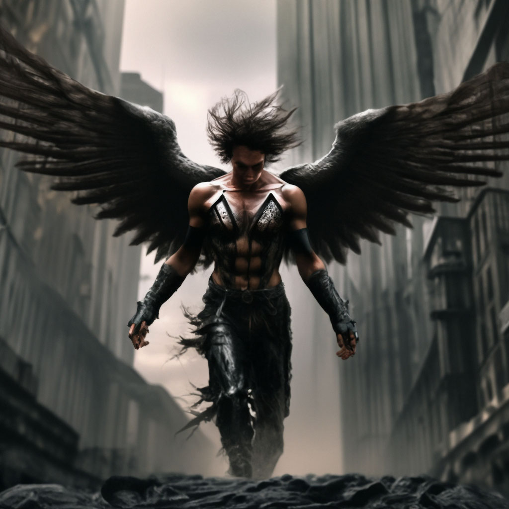 "Fallen angel, with outstretched wings over the abyss into the abyss ...