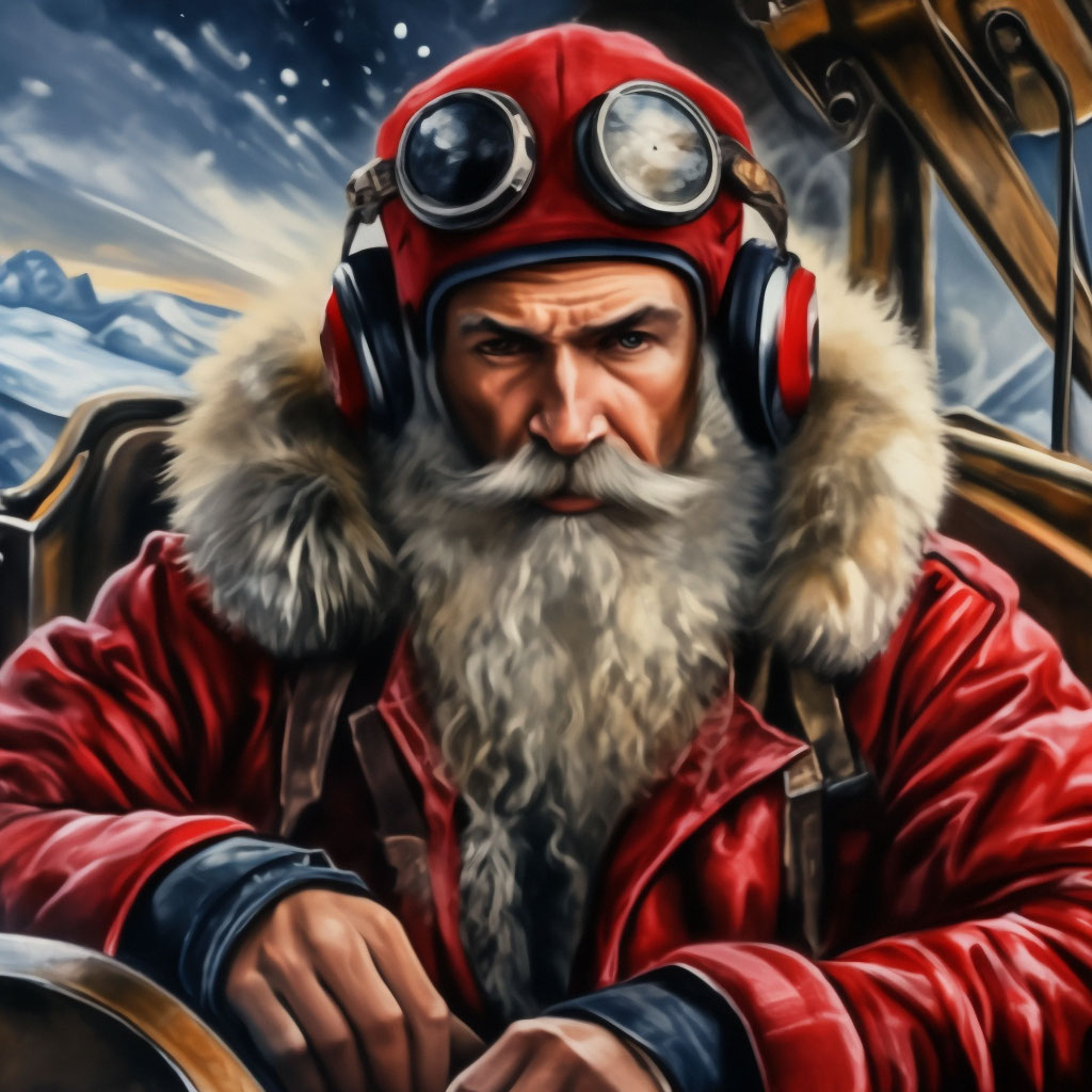 "Watercolor, drawing, santa claus pilot in a red PO-2 airplane, red ...