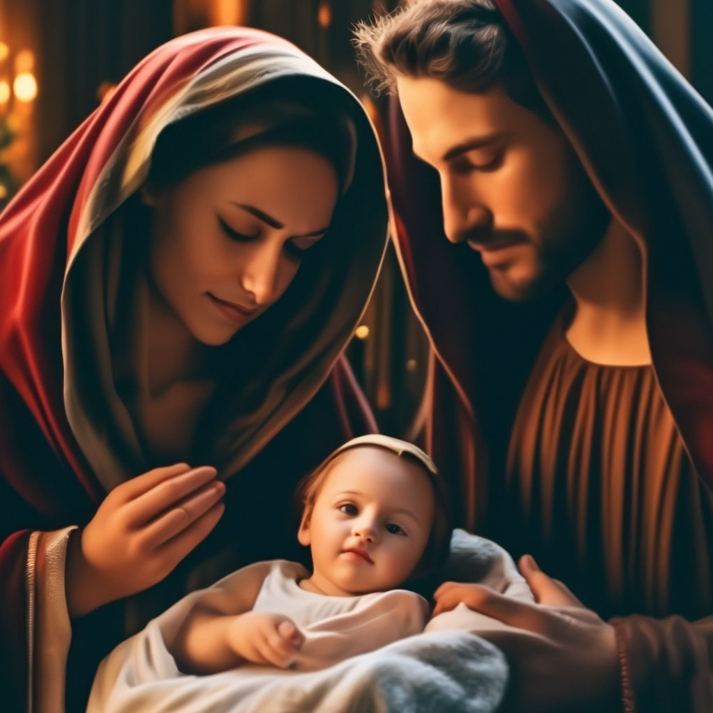 "Hyperrealism Christmas night nativity scene,with a beautiful baby ...