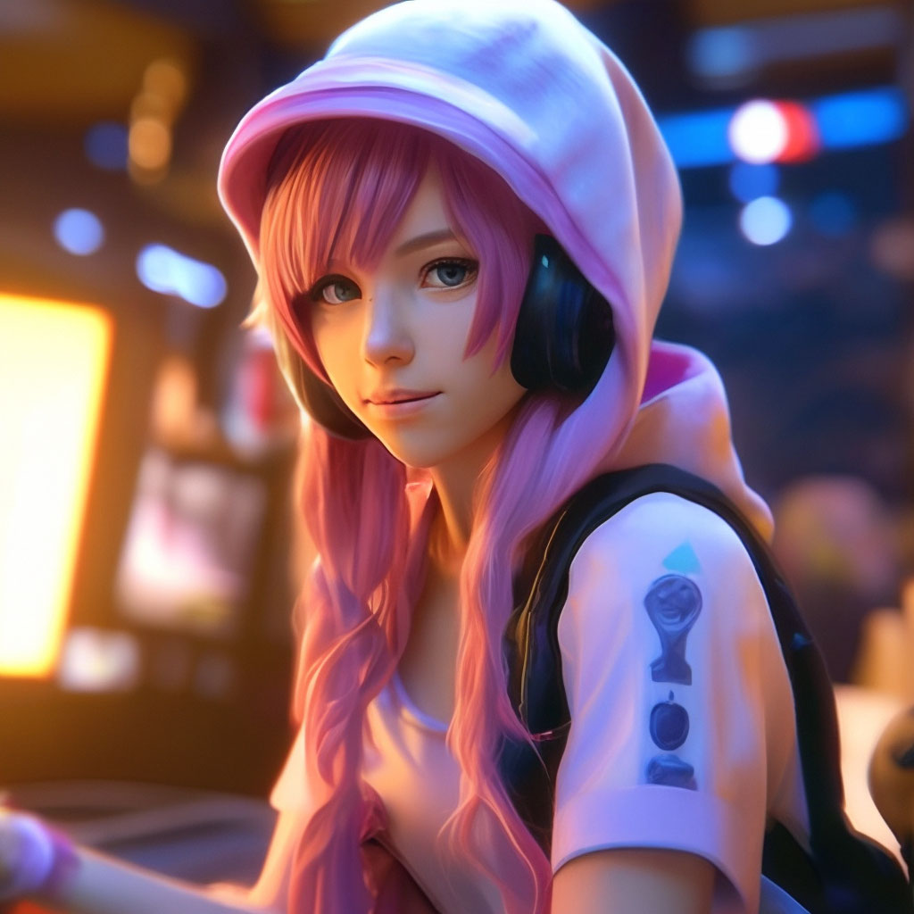 "Anthropomorphic anime girl gamer 𝟏𝟎𝟎𝐤, 𝟑𝐝, hyperrealism, clear quality ...