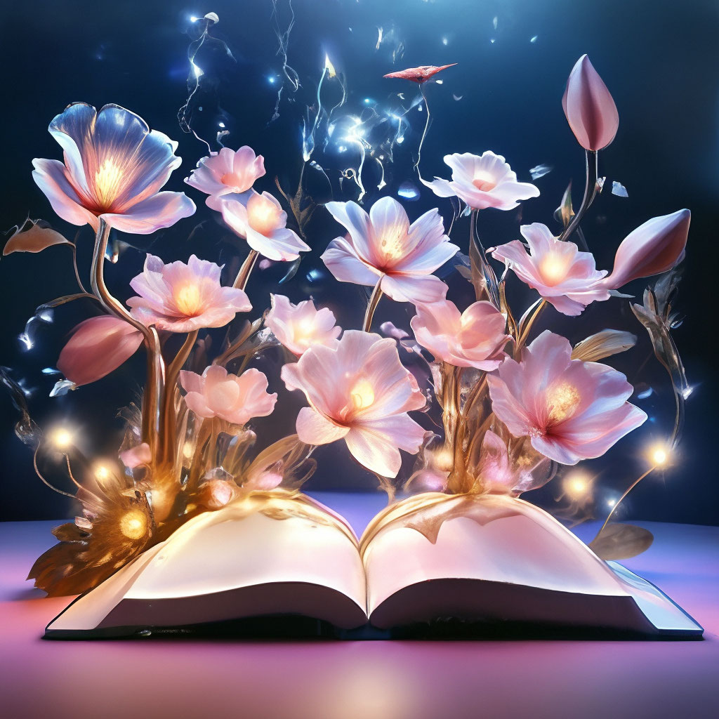 "Magic book, fantasy, clear, transparent flowers, high detail, high ...