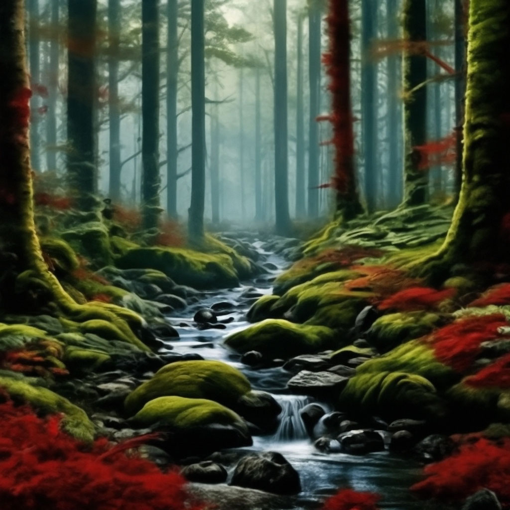 "Forest in bard color. Hyperrealism. High detail, dark botanical ...