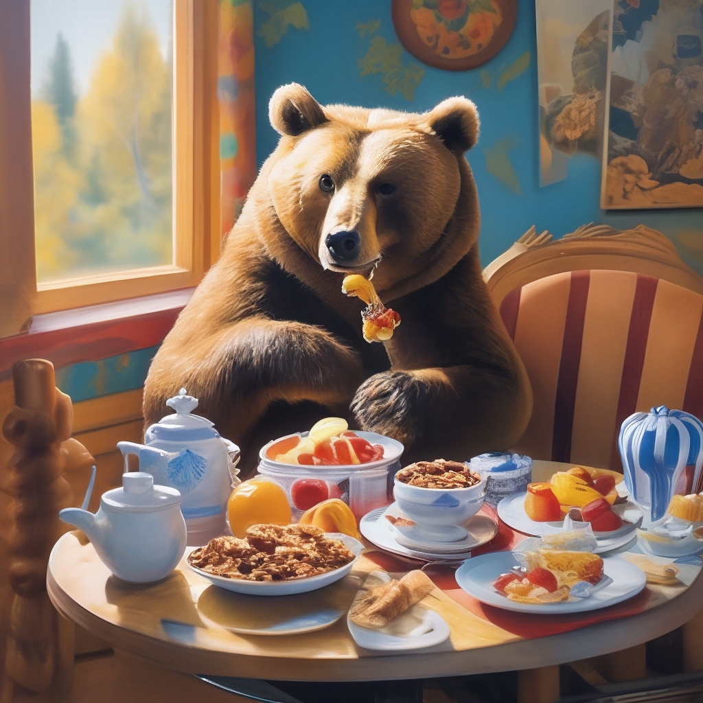 "The bear is having breakfast" — image created in Shedevrum