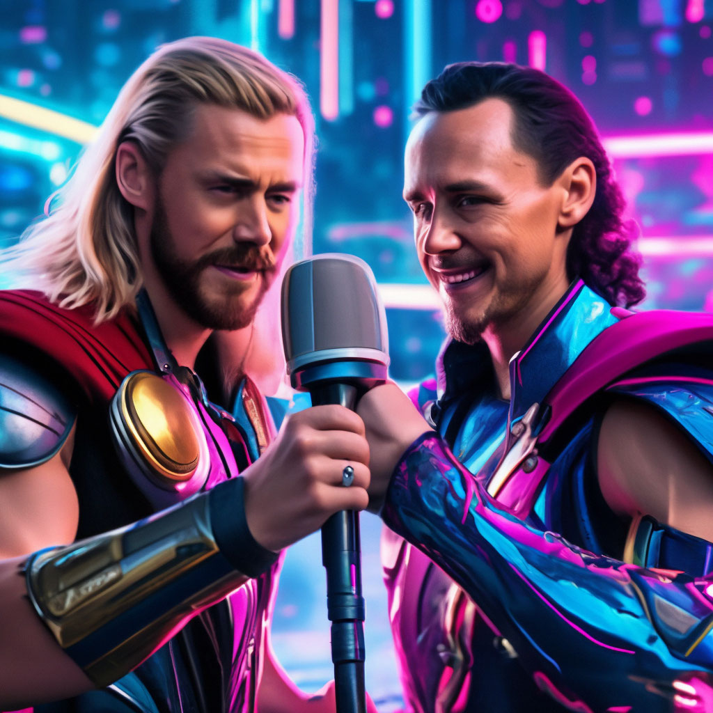 "Thor and Loki sing karaoke, 3d rendering, high detail" — image created ...