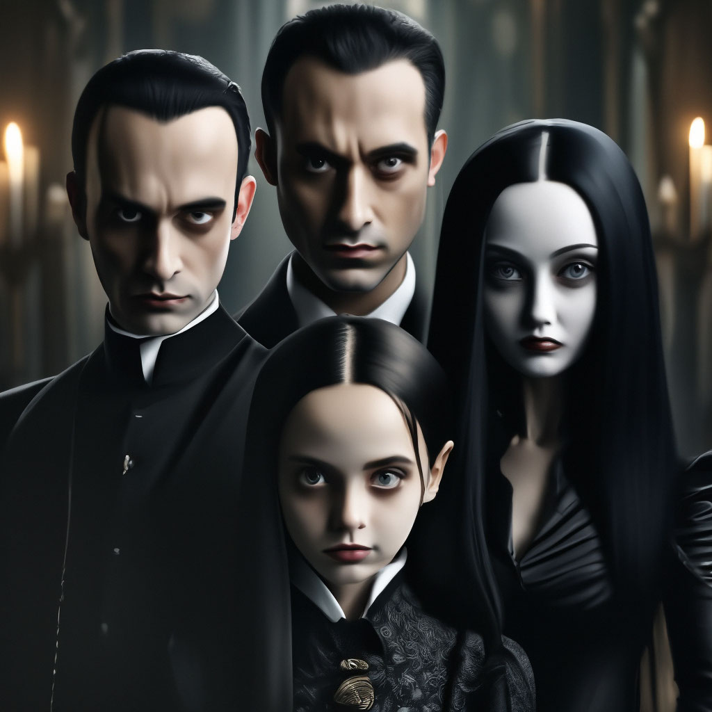 "The Adams family in the style of Tim Burton 5d digital graphics ...