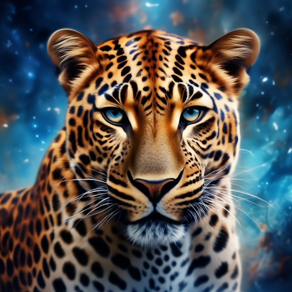 "Leopard, nebula, hyperrealism" — image created in Shedevrum