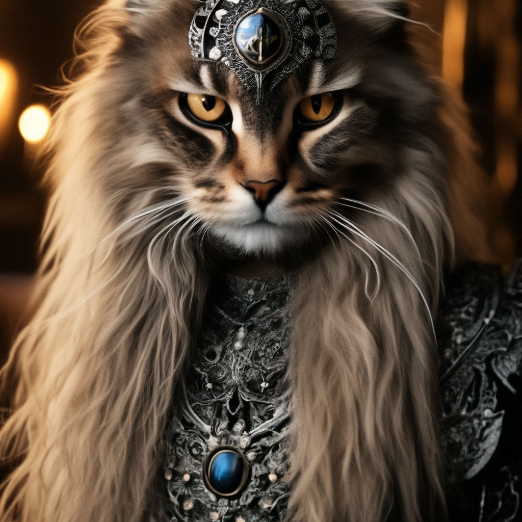"Full body shot Charismatic gloomy powerful fluffy cat bayun with huge ...