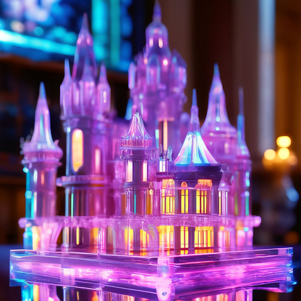 "A beautiful shiny neon glass translucent luminous aesthetic palace ...