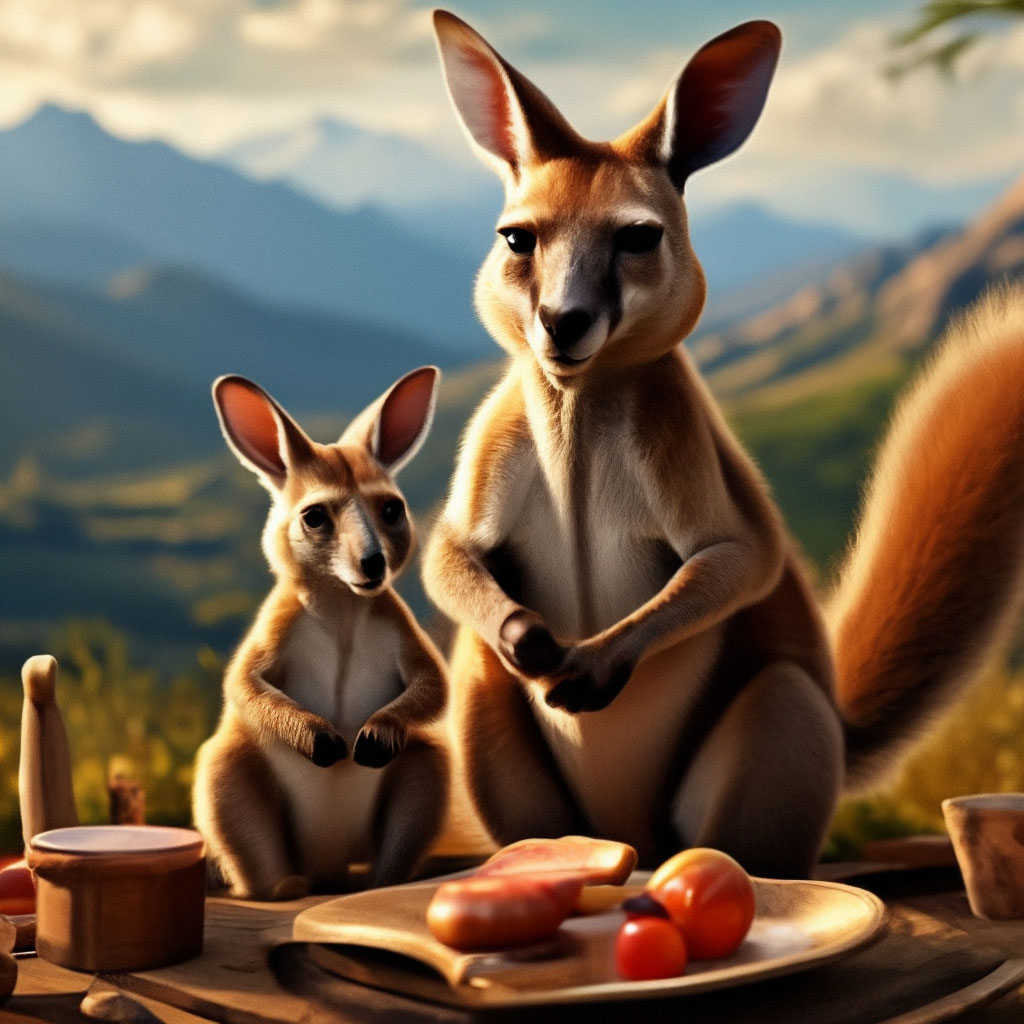 "Kangaroo mom and her son on a picnic with a squirrel (On the ...