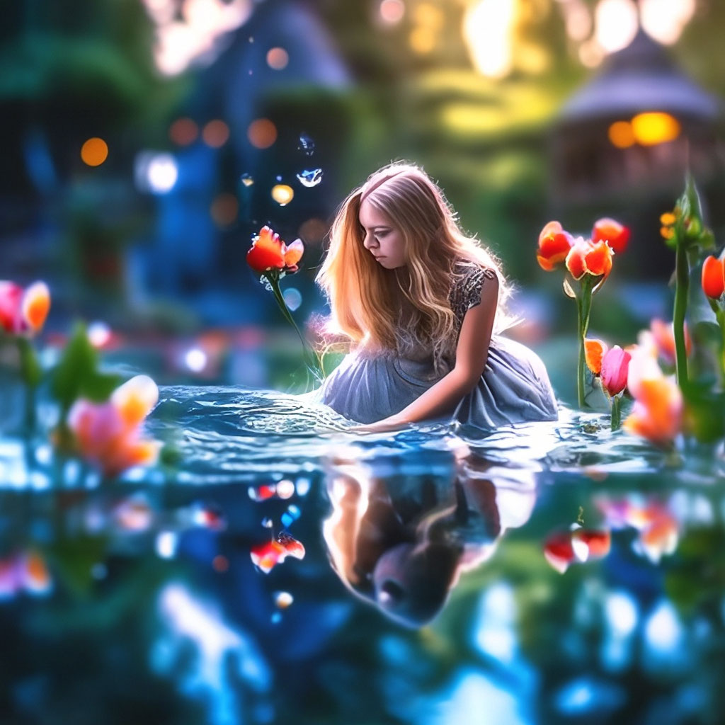 "Visualization of a fairy-tale world with a beautiful girl in a huge ...