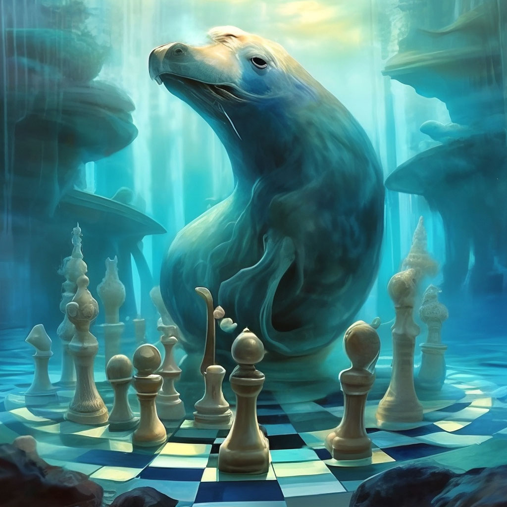 "Underwater chess, abstraction, anthropomorphic living figures, “sea ...