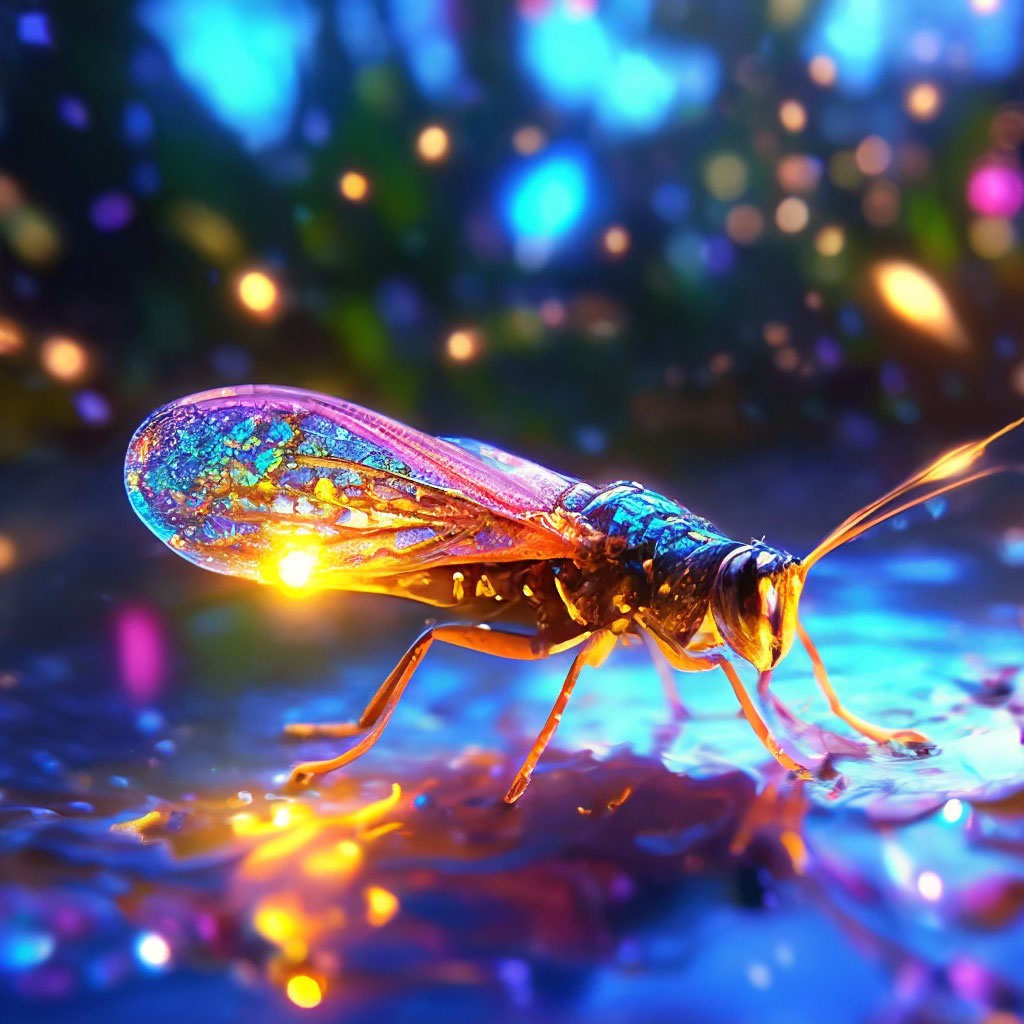 "Firefly in bright transparent colors, hyper realistic, beautiful lumen ...
