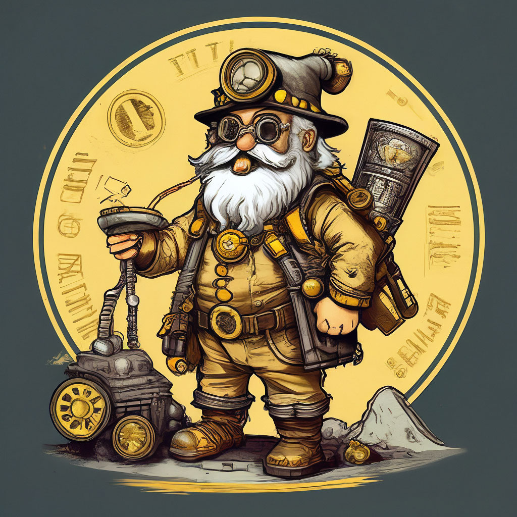 "Dwarf gold miner, steampunk, caricature" — image created in Shedevrum