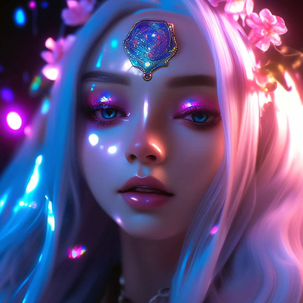 "A person with a holographic skin color, unusual appearance, glowing ...
