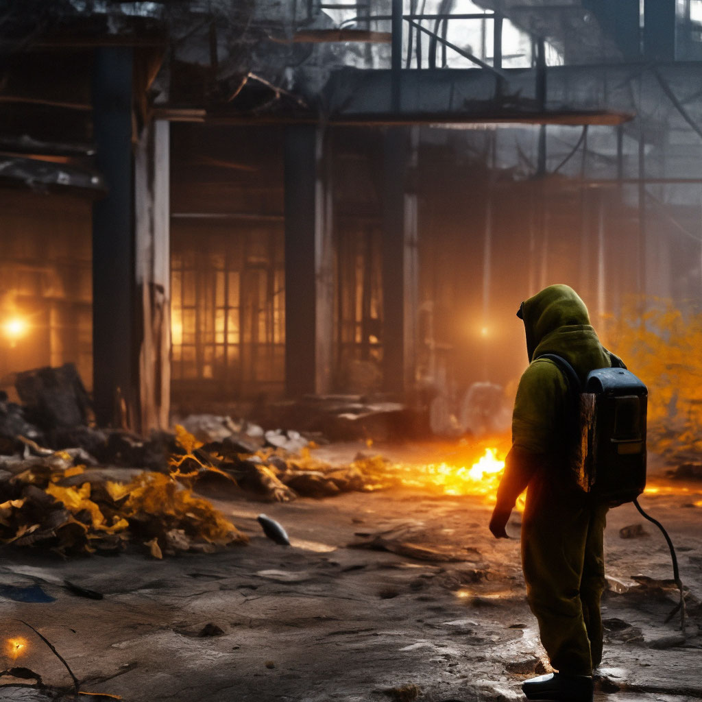 "Stalker in an abandoned factory, Ural, automatic, anamalia, sunset ...